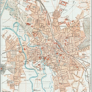 1893 Germany HANNOVER Antique City Map Vintage City Print 19th Century ...