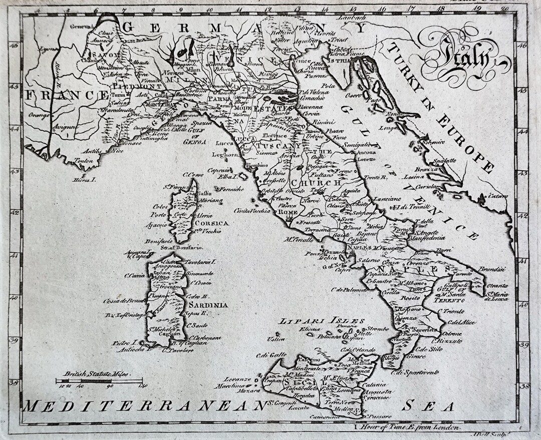 1797 Antique Italy Map Vintage Italian Historical Map Italy Wall Art ...