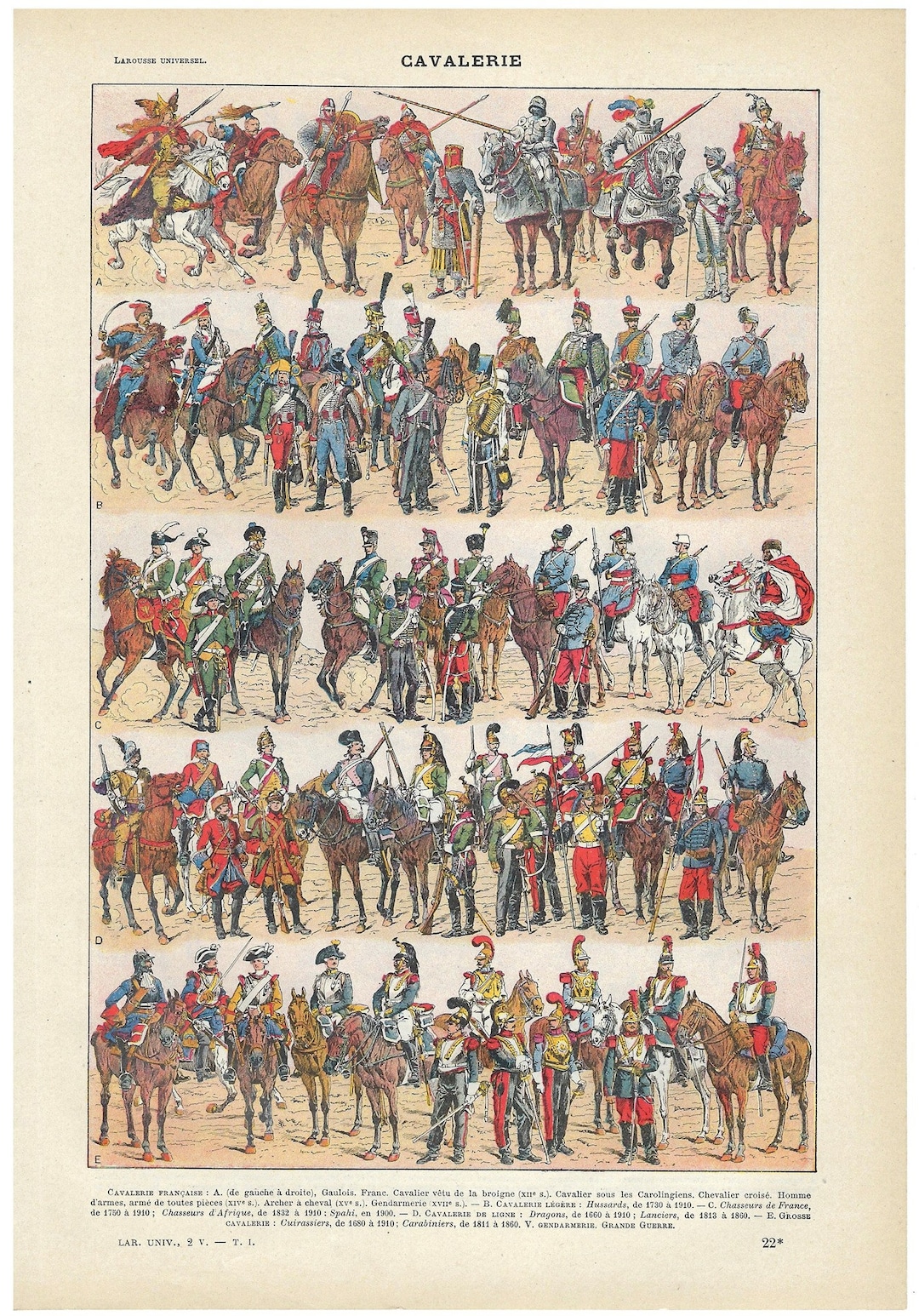 1922 FRENCH CAVALRY UNIFORMS Antique Print. War, Army, Horses Training ...