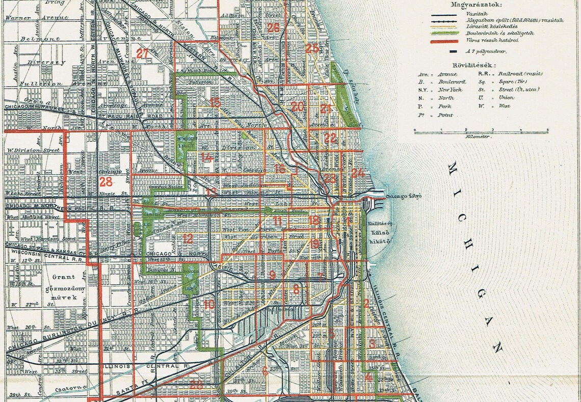 1893 CHICAGO Map. Chicago Street Map. Vintage City Map. USA Town Map ...