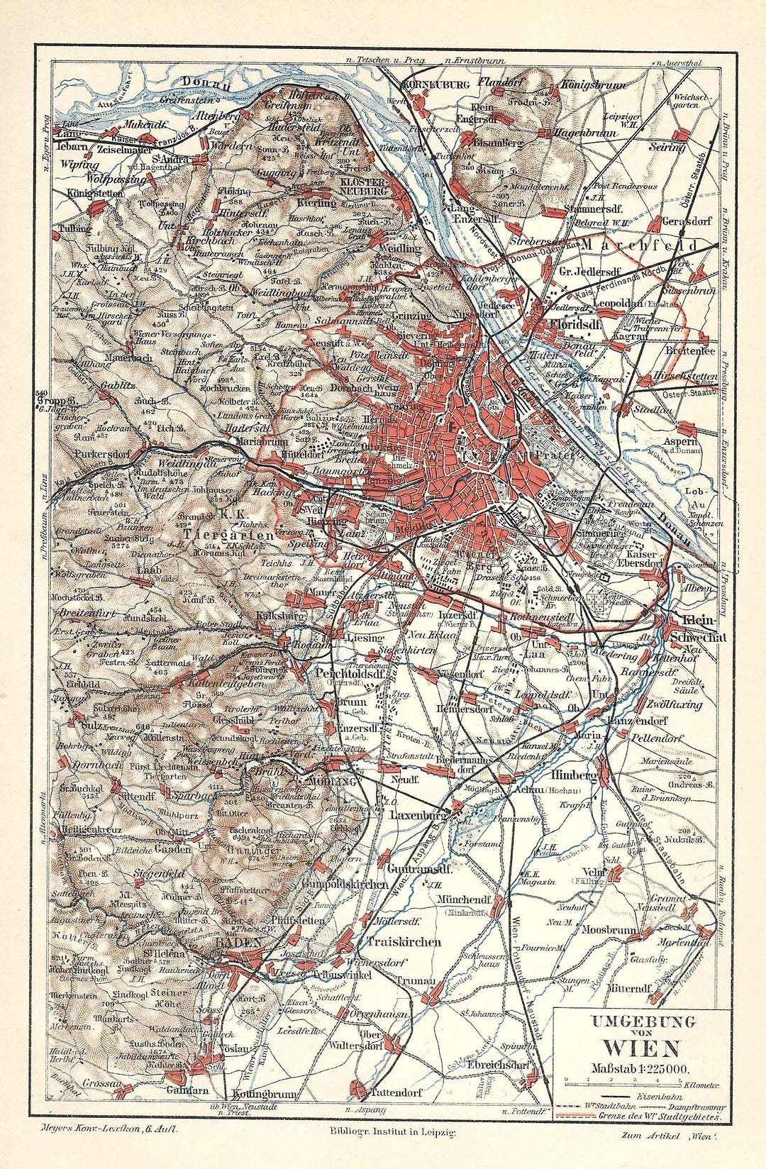 1903 Vienna Map Surroundings City Map Vintage Austrian Map City Plan ...