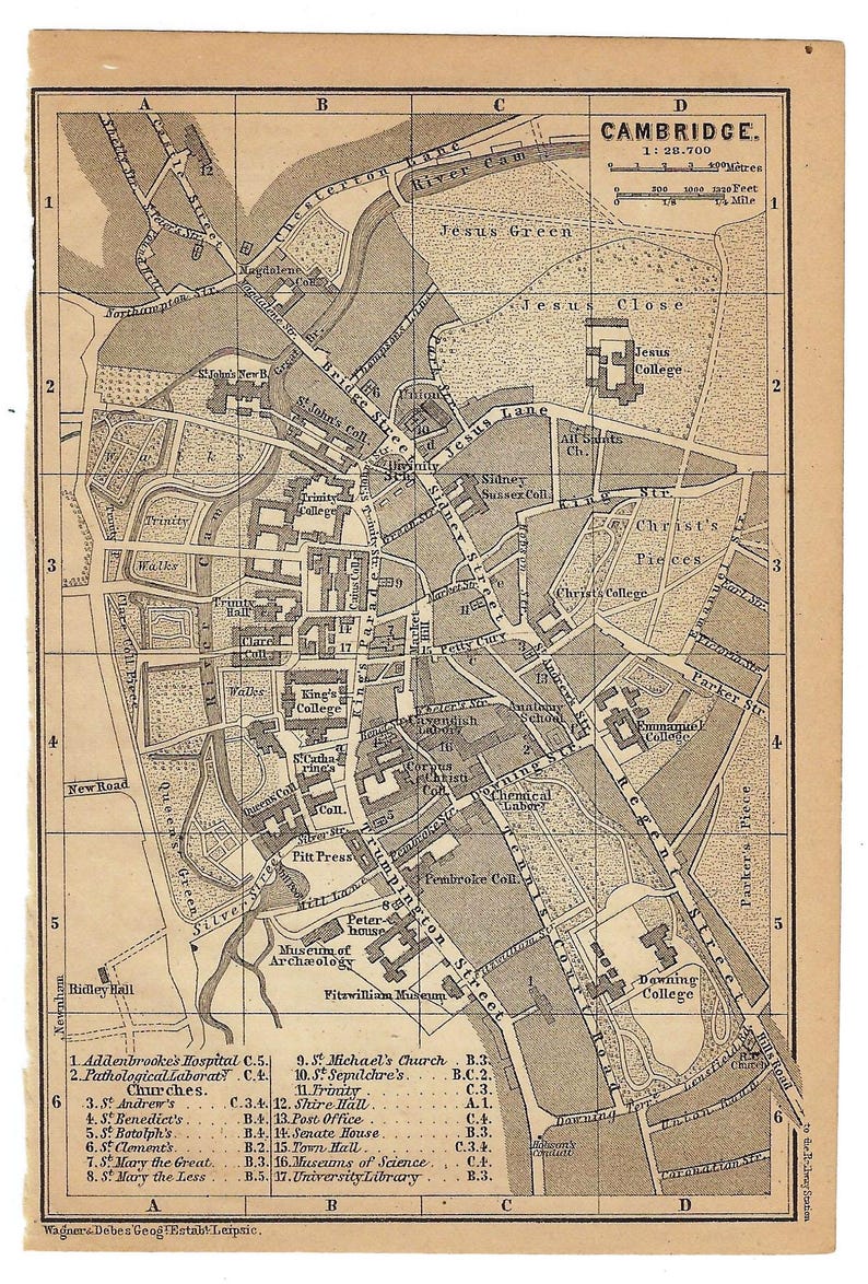 1897 Antique CAMBRIDGE City Map Vintage Street Map of Cambridge United ...