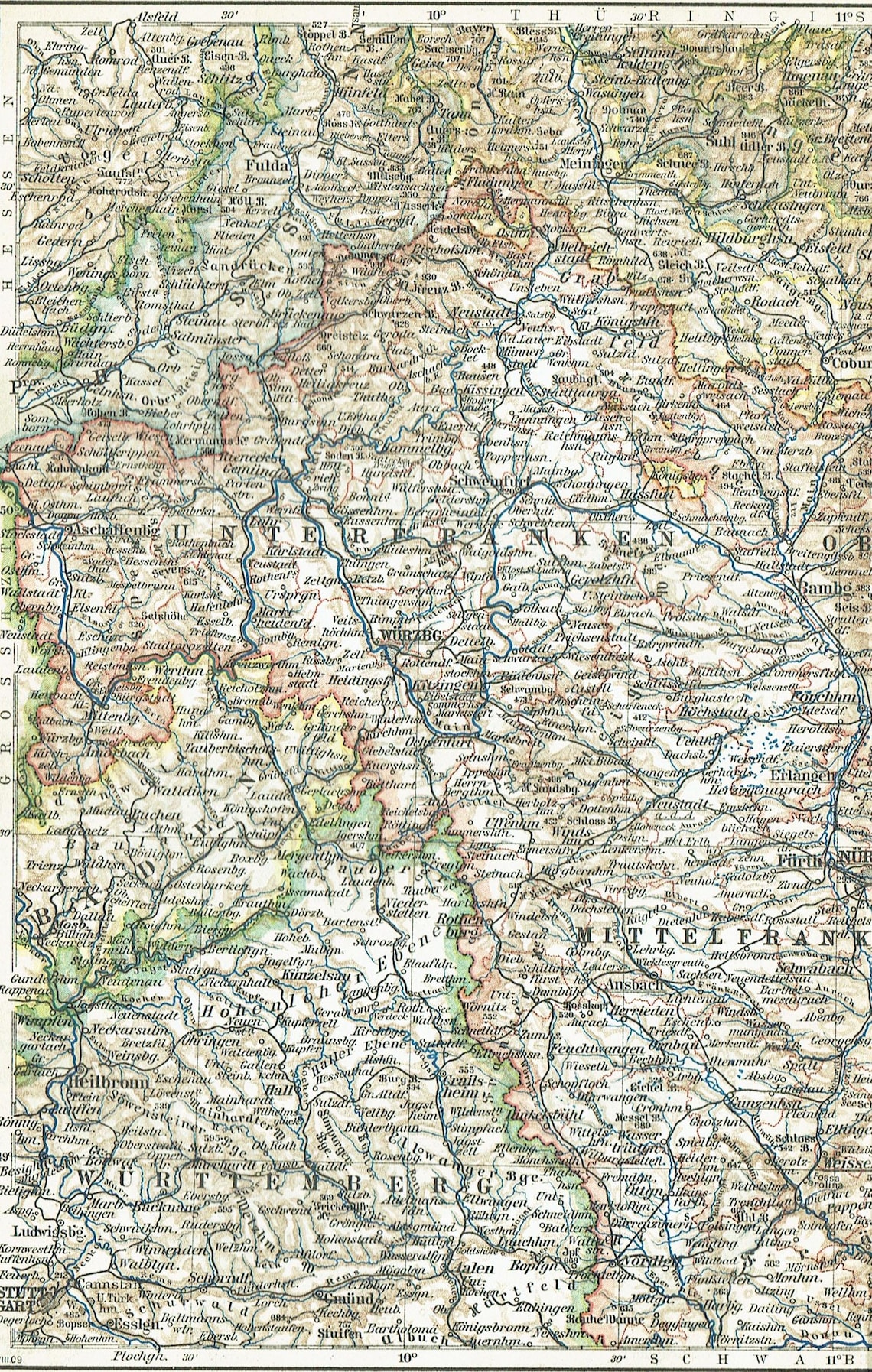 1903 Antique Map of Bavaria Vintage Map Germany Antique Print Wall Art ...