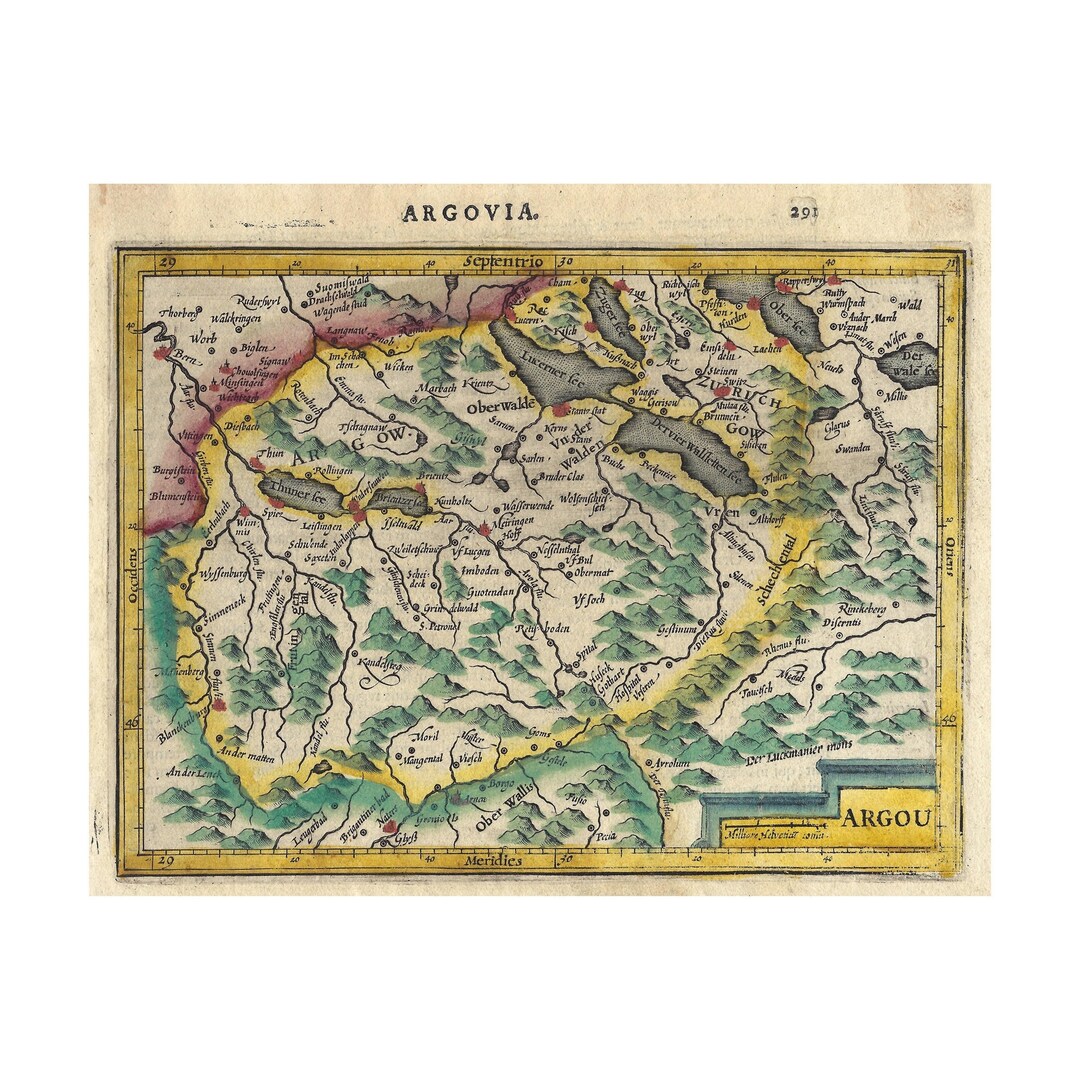 1607 Antique Original 17th Century Map of Argou Aargau Swiss - Etsy