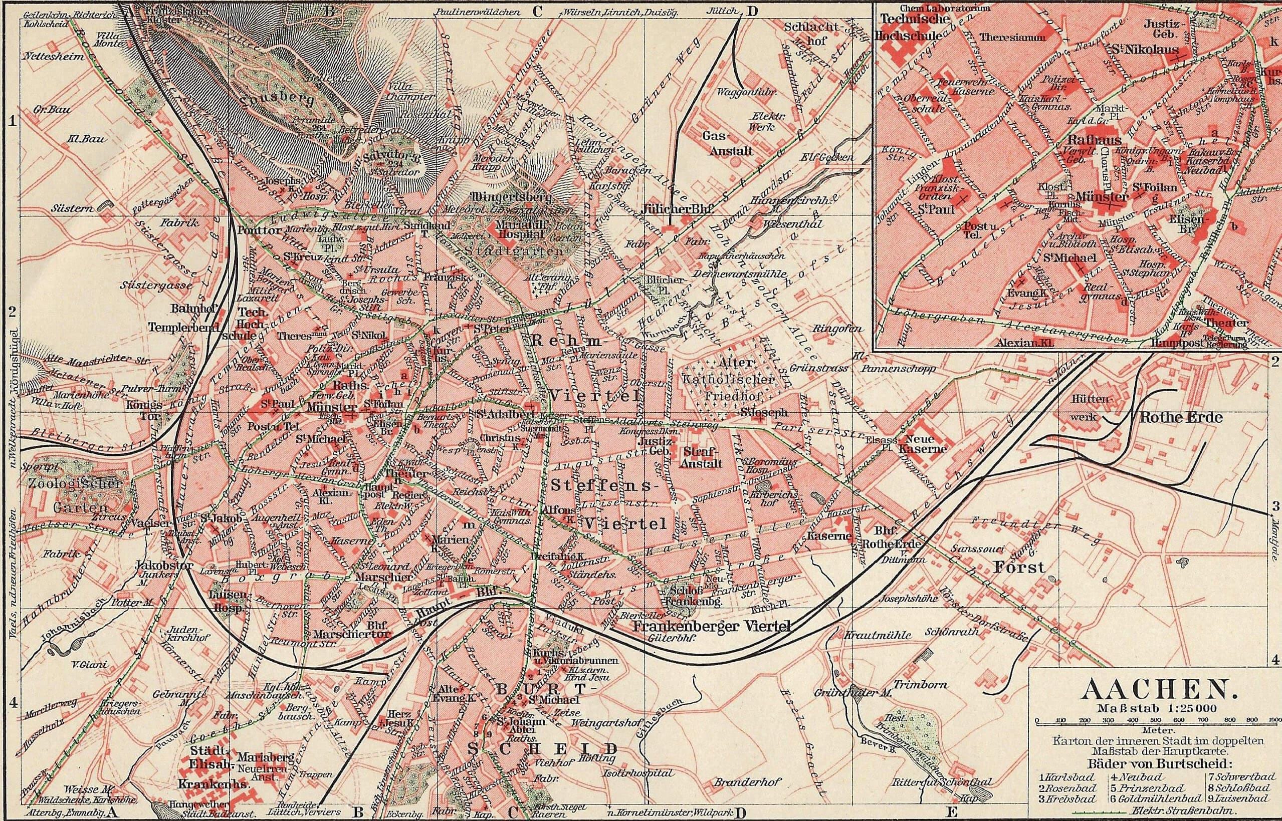 1903 AACHEN City Map Vintage Germany City Plan Antique Street Map 19th ...