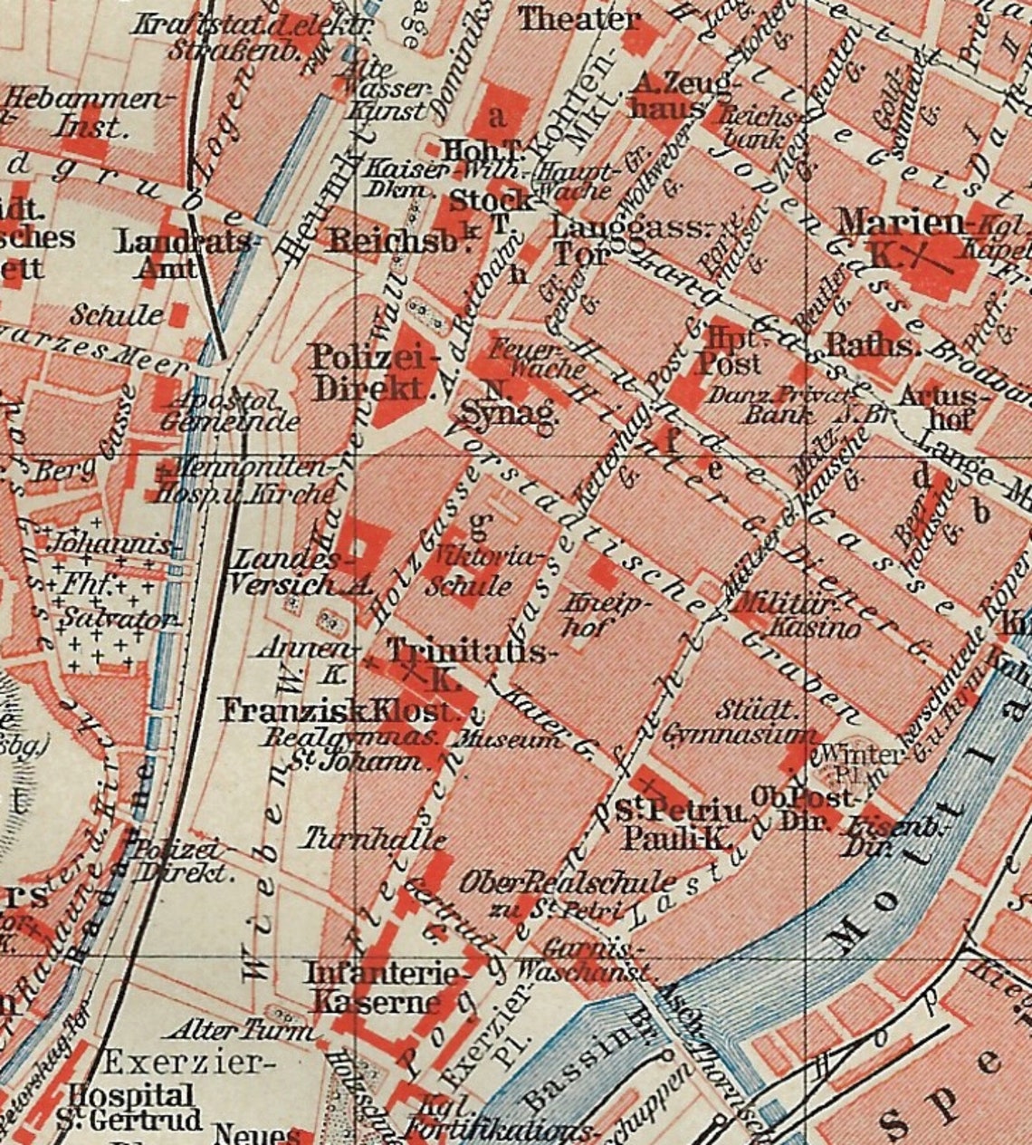 1903 Danzig City Map Gdansk Poland Map Antique Germany City Vintage ...
