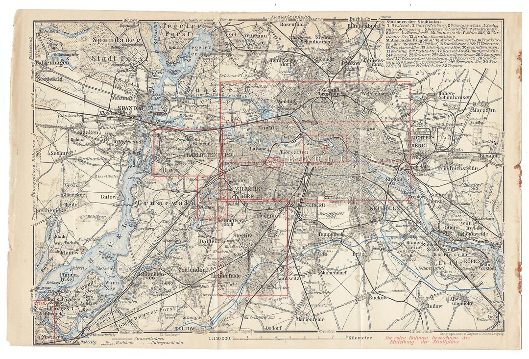 1914 BERLIN and Environs With the Railway Stations Antique Map Vintage ...