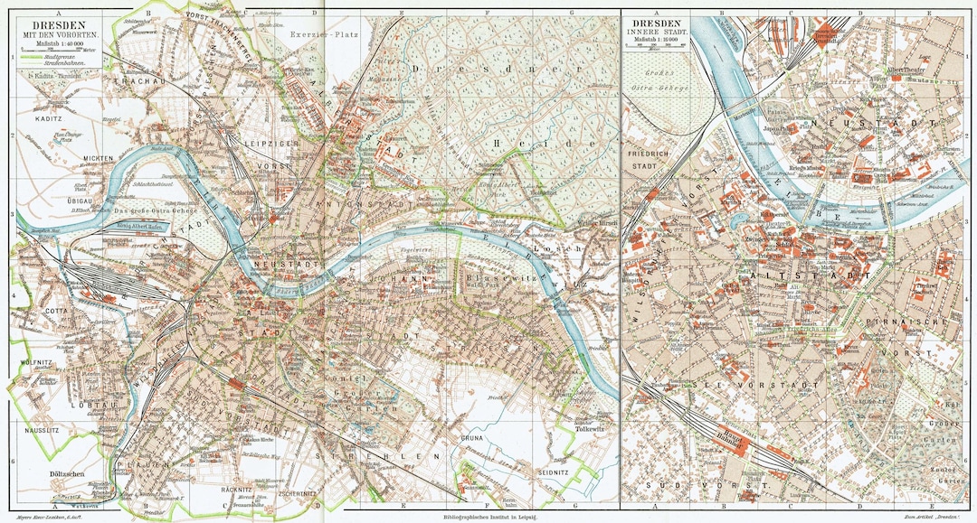 1903 Germany DRESDEN Antique City Map Vintage City Print 19th Century ...