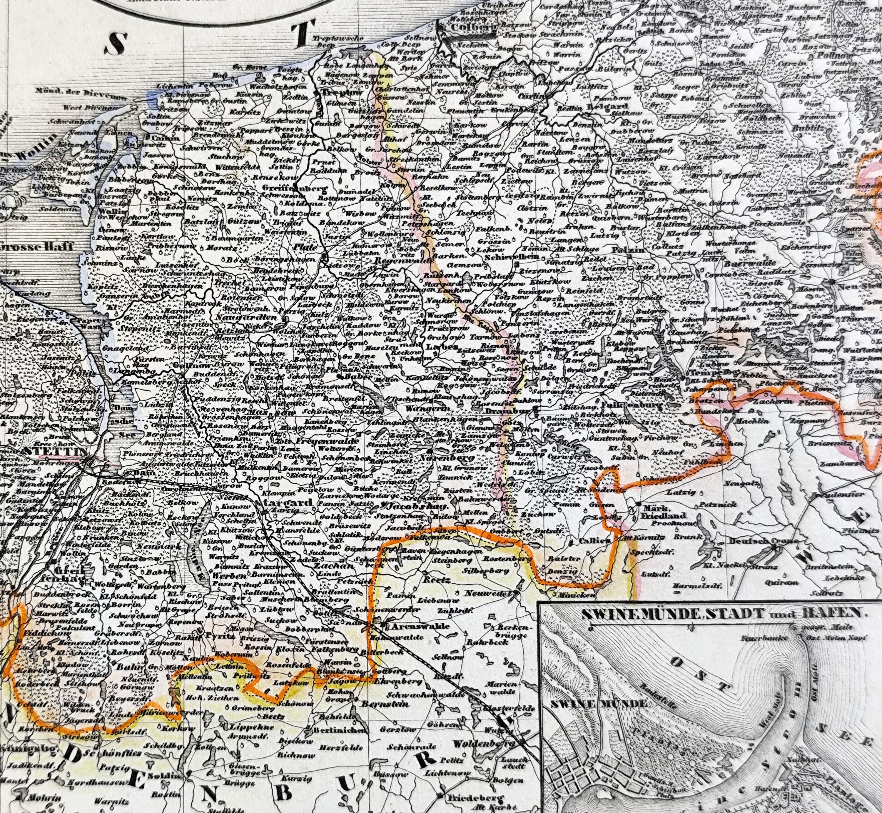 1849 GERMANY Antique Map of Pomerania Original Antique Print Stettin ...