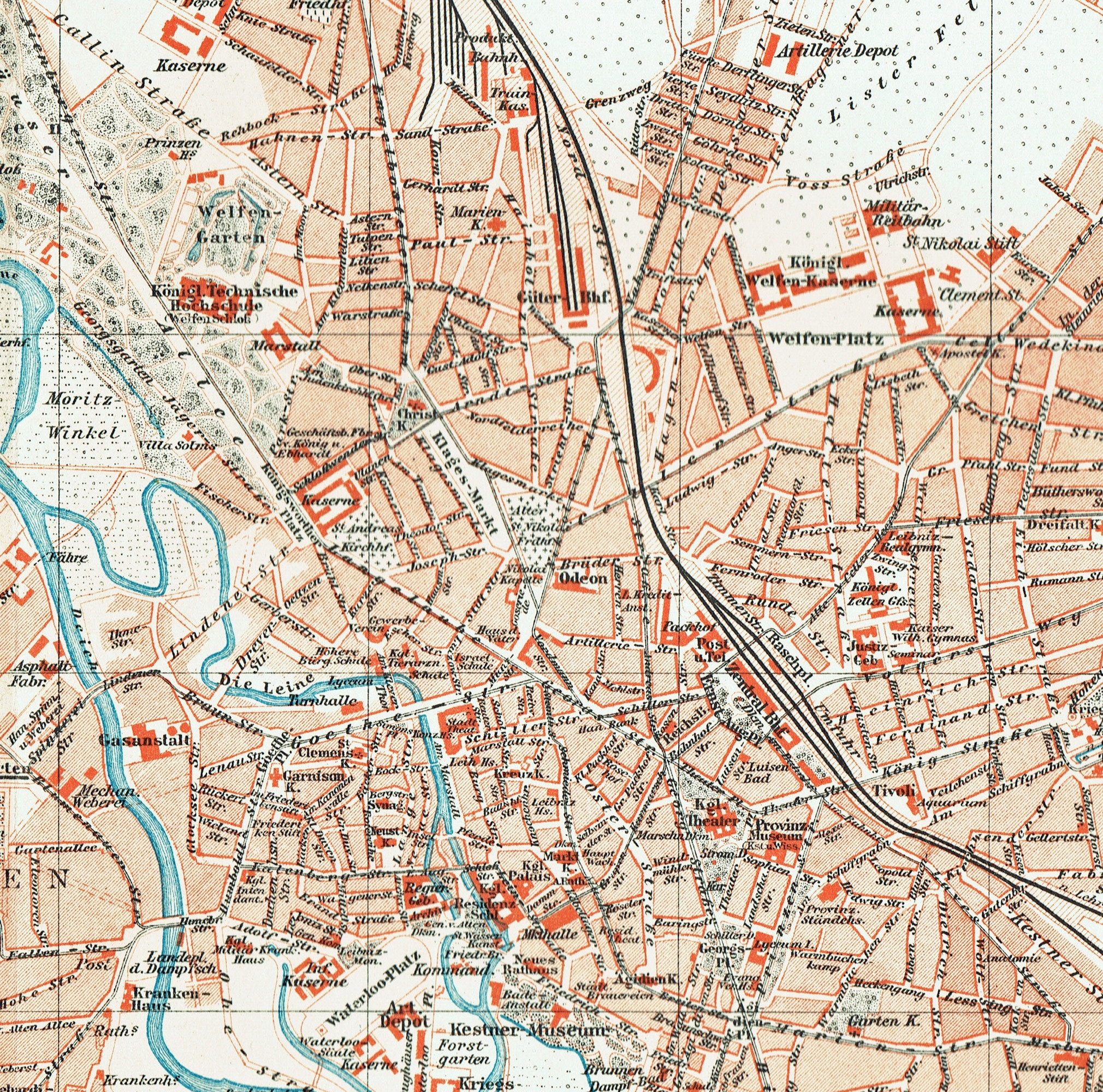 1893 Germany HANNOVER Antique City Map Vintage City Print 19th Century ...