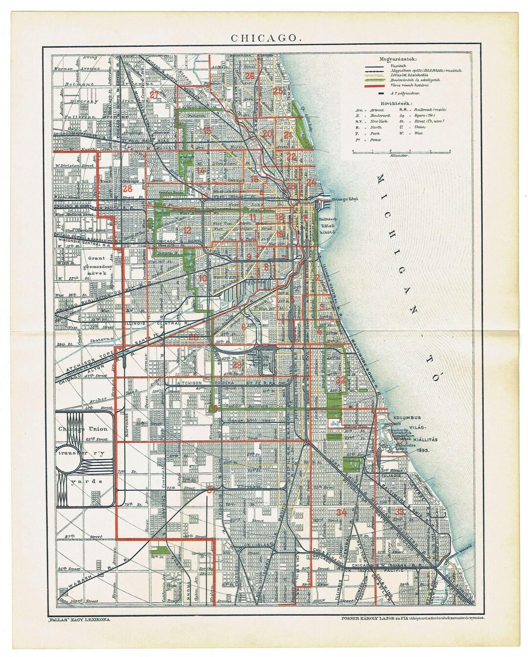 1893 CHICAGO Map. Chicago Street Map. Vintage City Map. USA Town Map ...