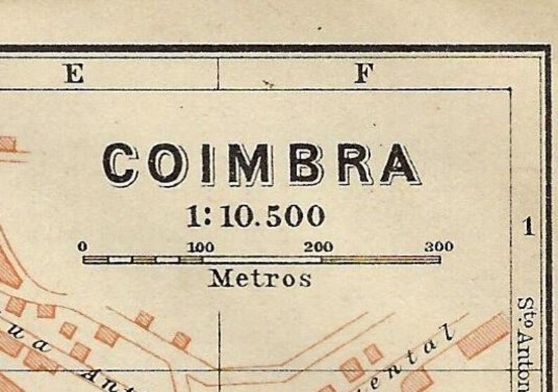 1913 COIMBRA, PORTUGAL Antique City Map Vintage Map Portuguese Town Map ...