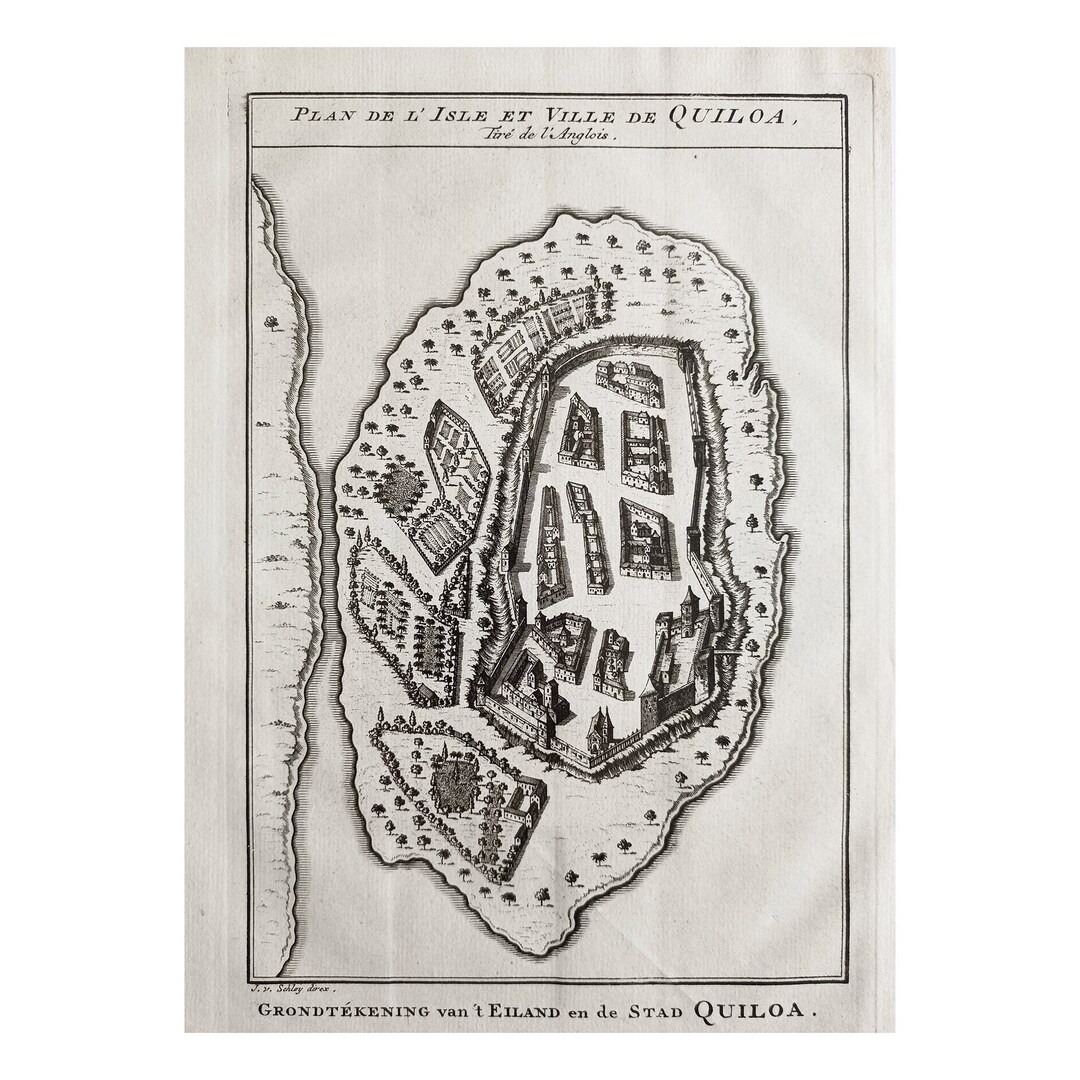 1747 Africa Antique Map. Island and Town of Quiloa Map. Tanzania ...