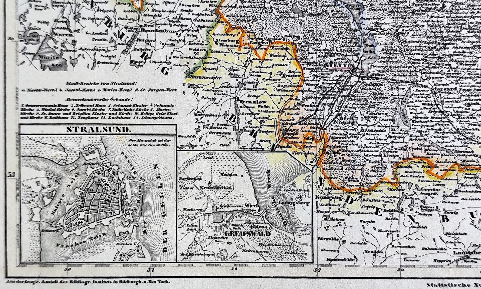 1849 GERMANY Antique Map of Pomerania Original Antique Print Stettin ...