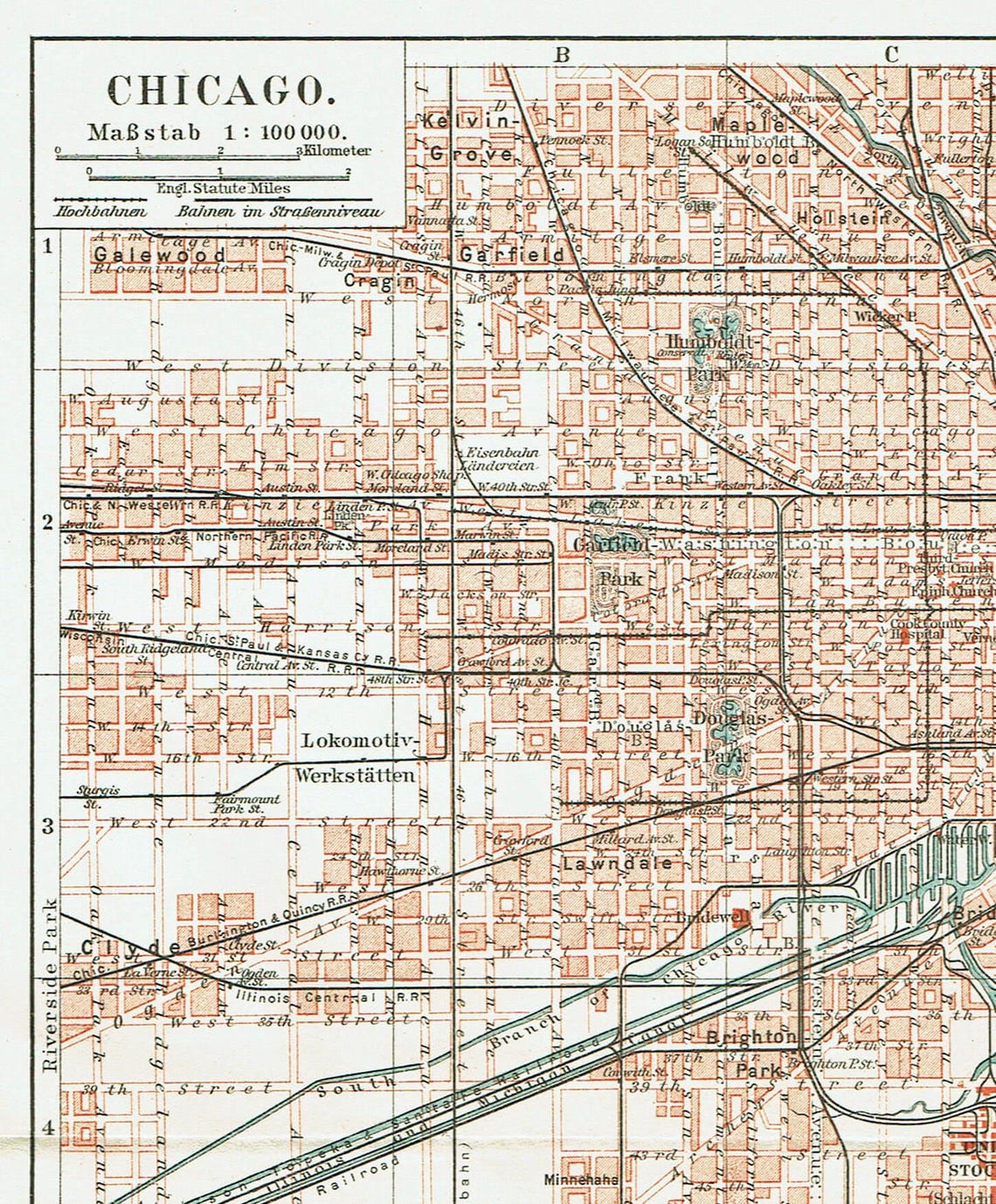 1903 Antique CHICAGO City Map. Chicago Street Map. Vintage Chicago Map ...