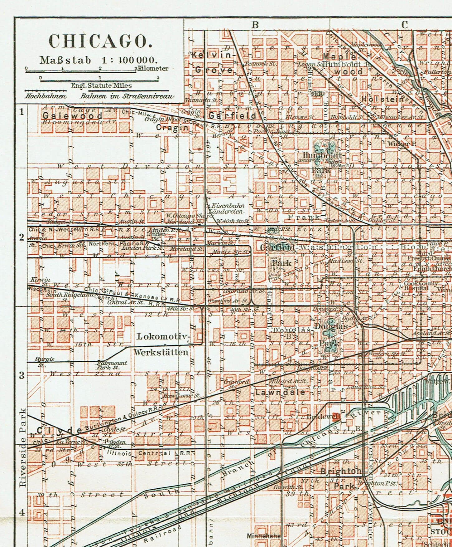 1903 Antique CHICAGO City Map. Chicago Street Map. Vintage Chicago Map ...