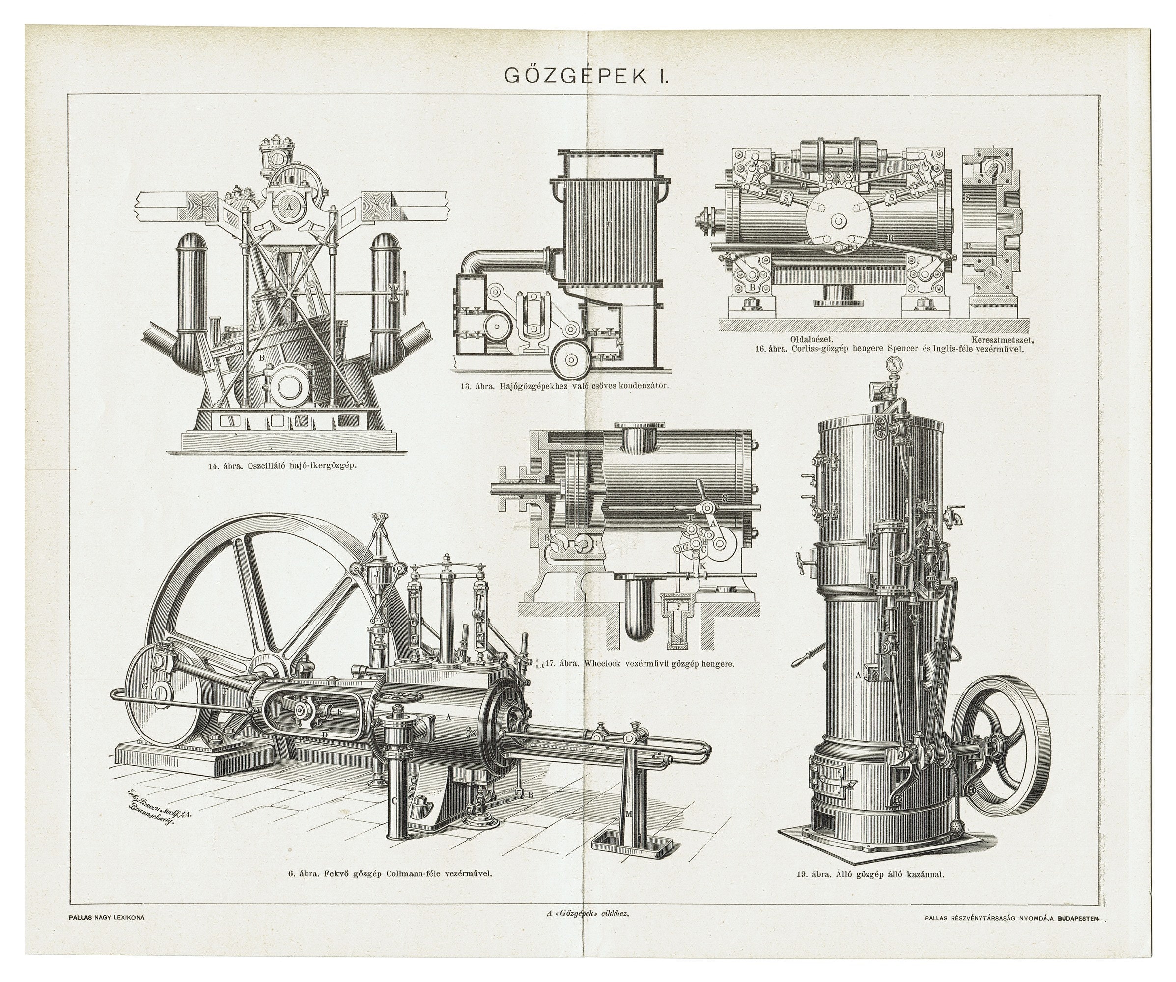 1893 STEAM ENGINES Print. Original Patent Engraving. Antique Steam ...