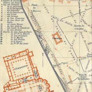 1913 SPAIN LEON Antique MAP Vintage City Map With Cathedral Map Spanish ...