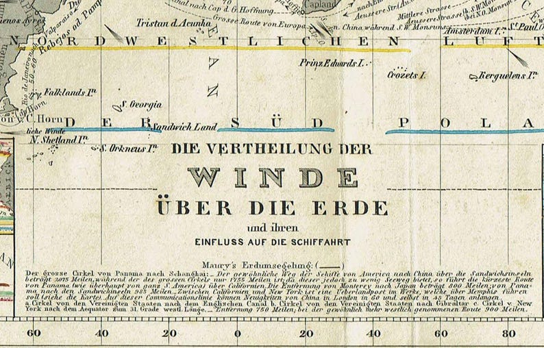 1860 EARTH WIND MAP. Antique World Map. Original 19th Century ...