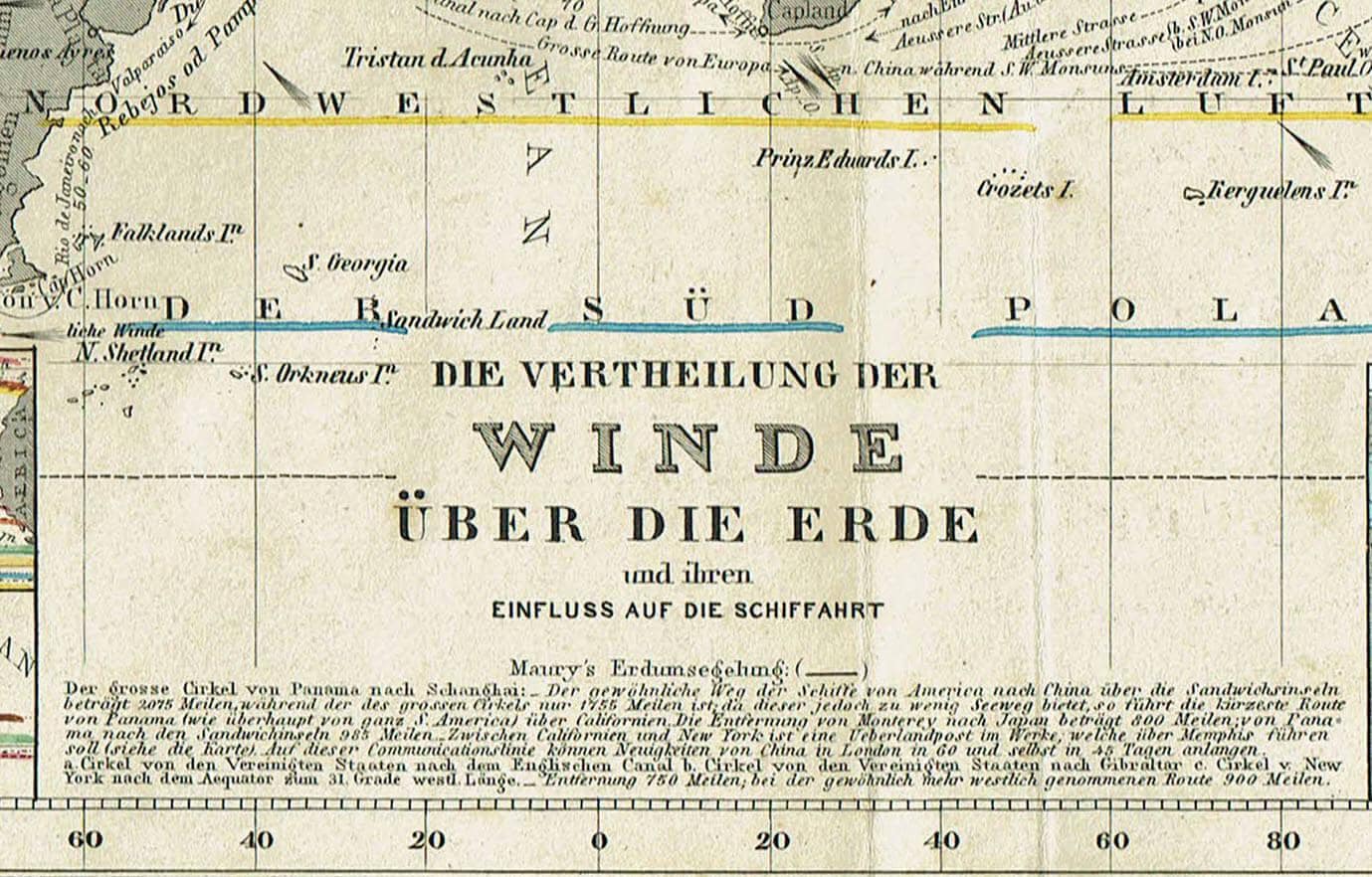 1860 EARTH WIND MAP. Antique World Map. Original 19th Century ...