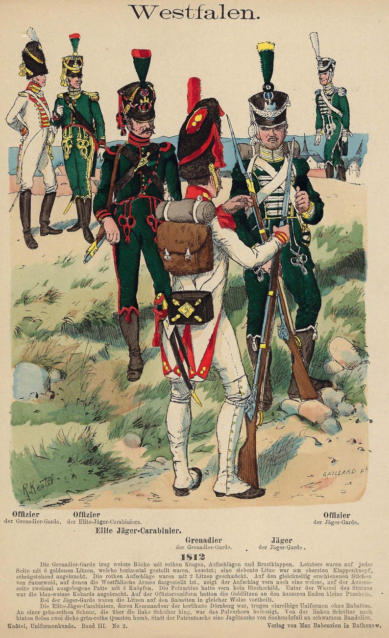 1890 - Vintage German Military Uniforms Print Historical Westfalia Army ...