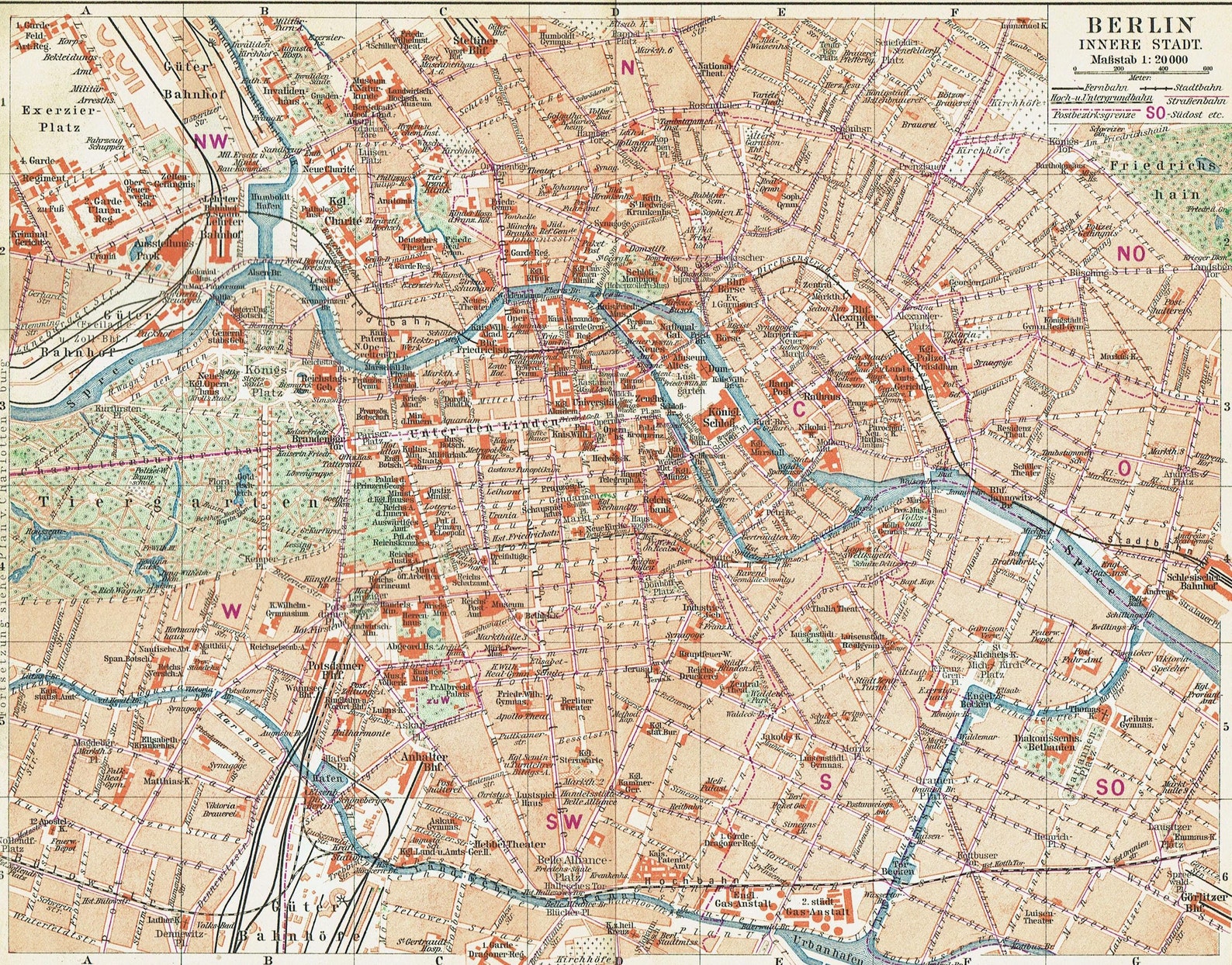 1903 BERLIN INNER CITY, Germany. Antique City Map of Berlin. Vintage ...