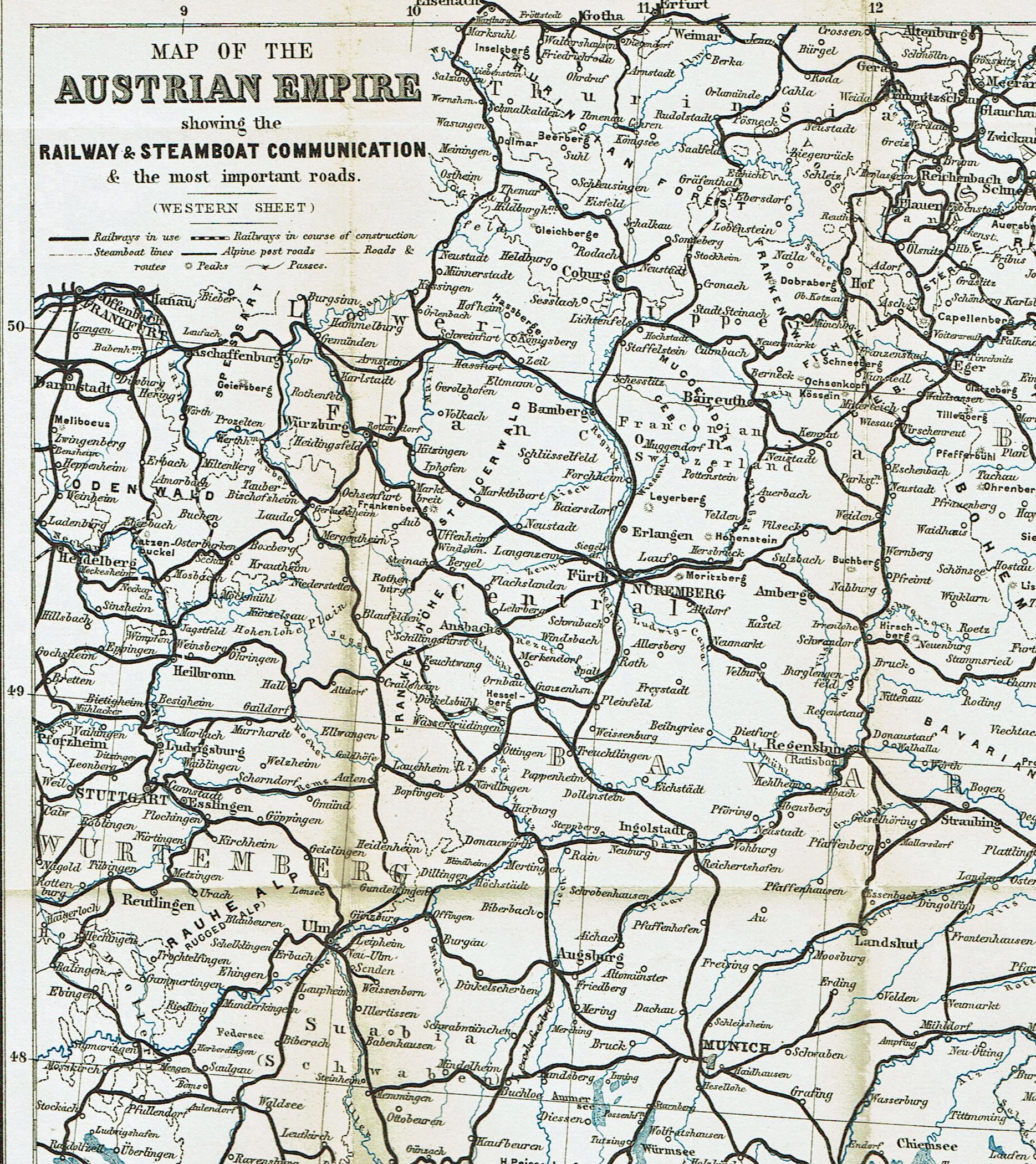 1883 Vintage Austrian Railway Map Vintage Austria Steamship Lines ...