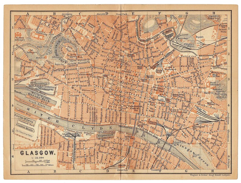 1897 Glasgow Antique City Map Street Map of Glasgow Scotland's City ...