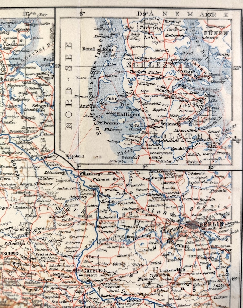1904 RAILWAY MAP of North Western GERMANY Antique Map Vintage German ...