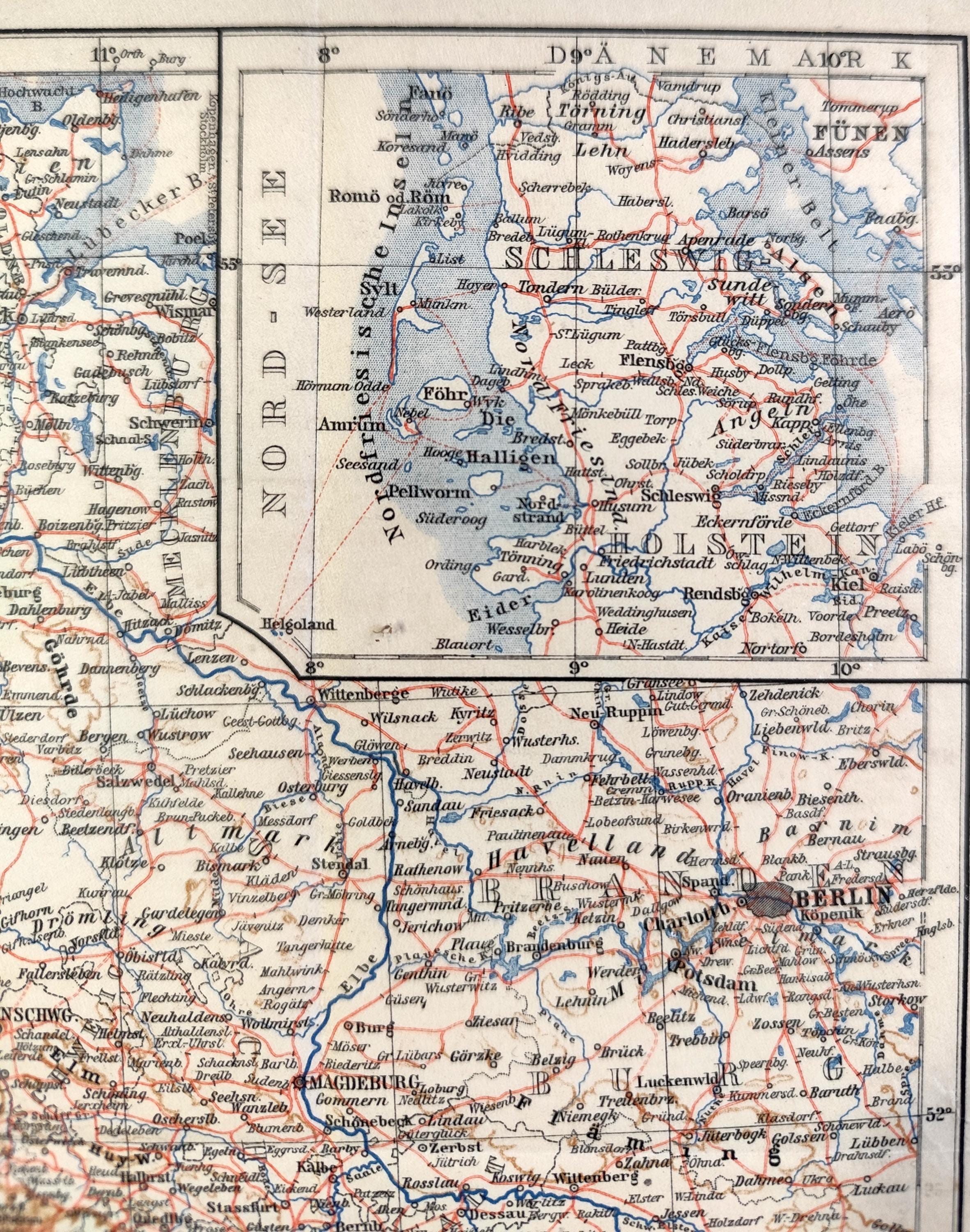 1904 RAILWAY MAP of North Western GERMANY Antique Map Vintage German ...