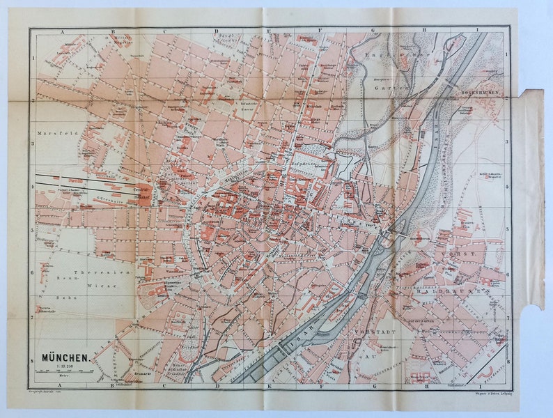 1883 - Antique MUNICH City Map Vintage German Map Munich Wall Art Print ...