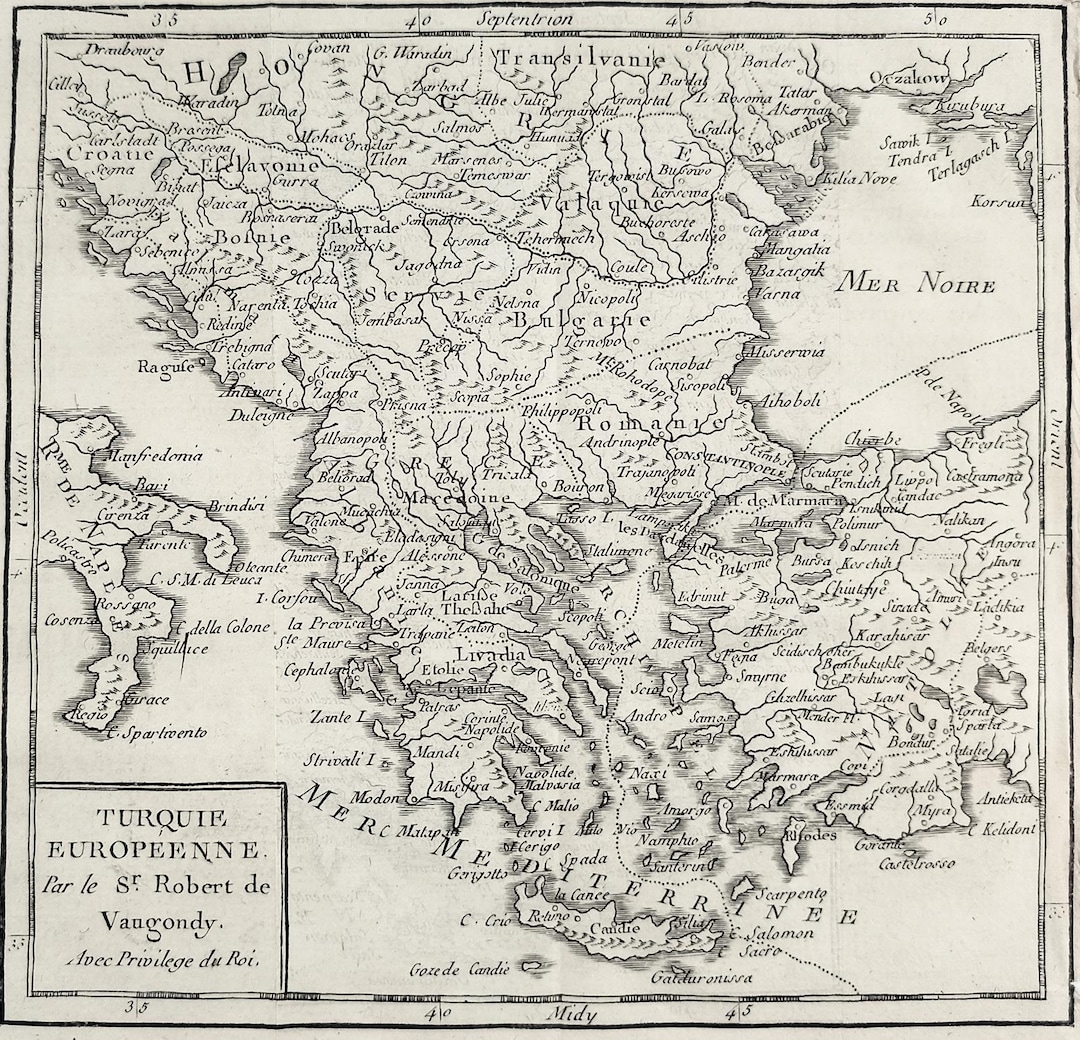 1750 EUROPEAN TURKEY Antique Map. Ottoman Empire. Greece, Bulgaria ...