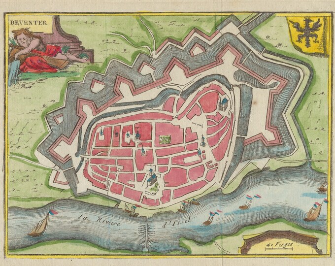 1786 DEVENTER Netherlands Map Antique City Map Original Hand Colored ...