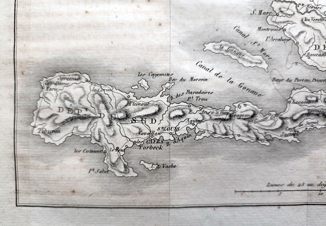 1819 Antique Map of HAITI. French Part of Santo Domingo Island Haiti ...