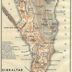 1913 - Vintage Gibraltar City Map UK Gibraltar Antique Map Vintage ...