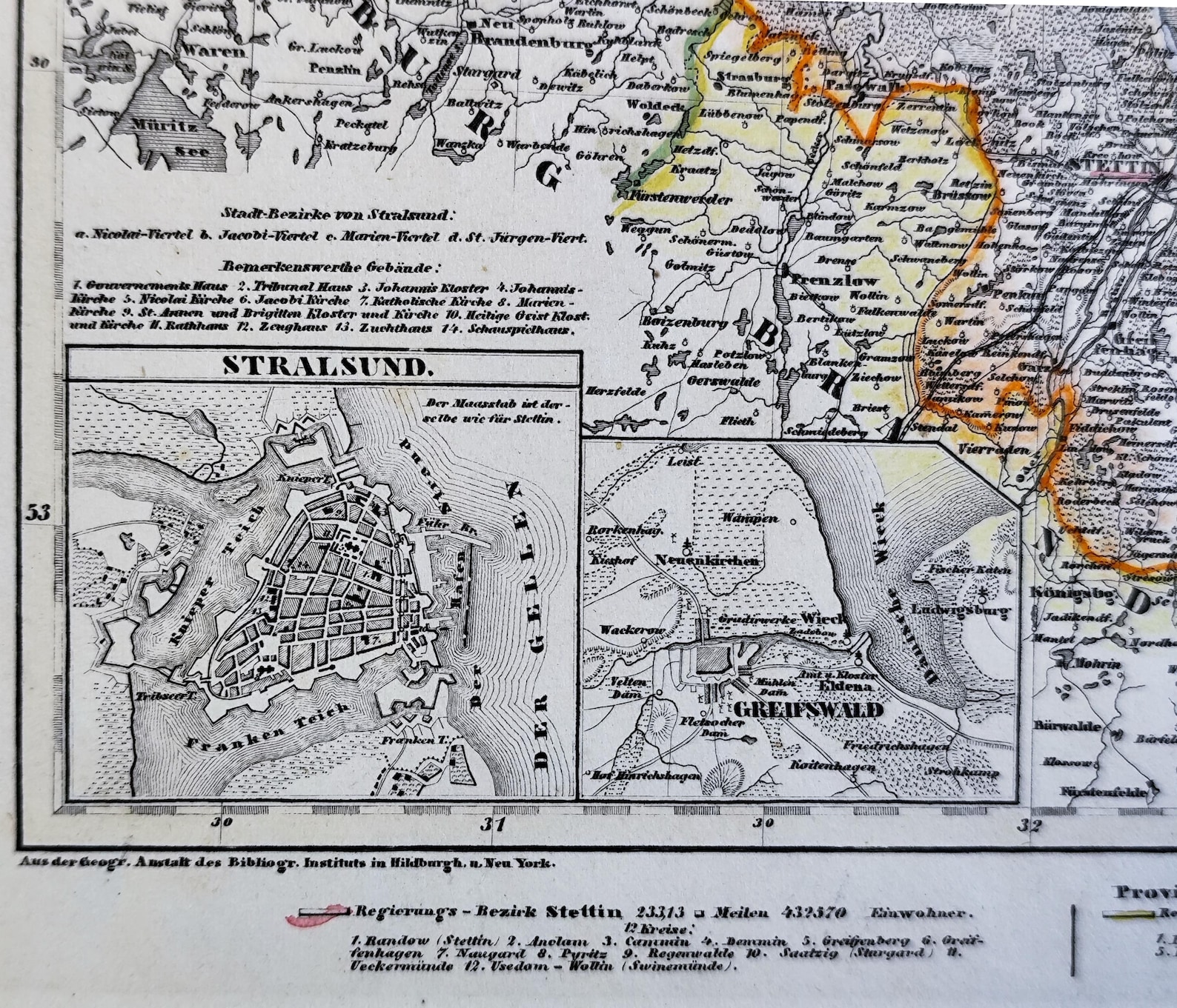1849 GERMANY Antique Map of Pomerania Original Antique Print Stettin ...