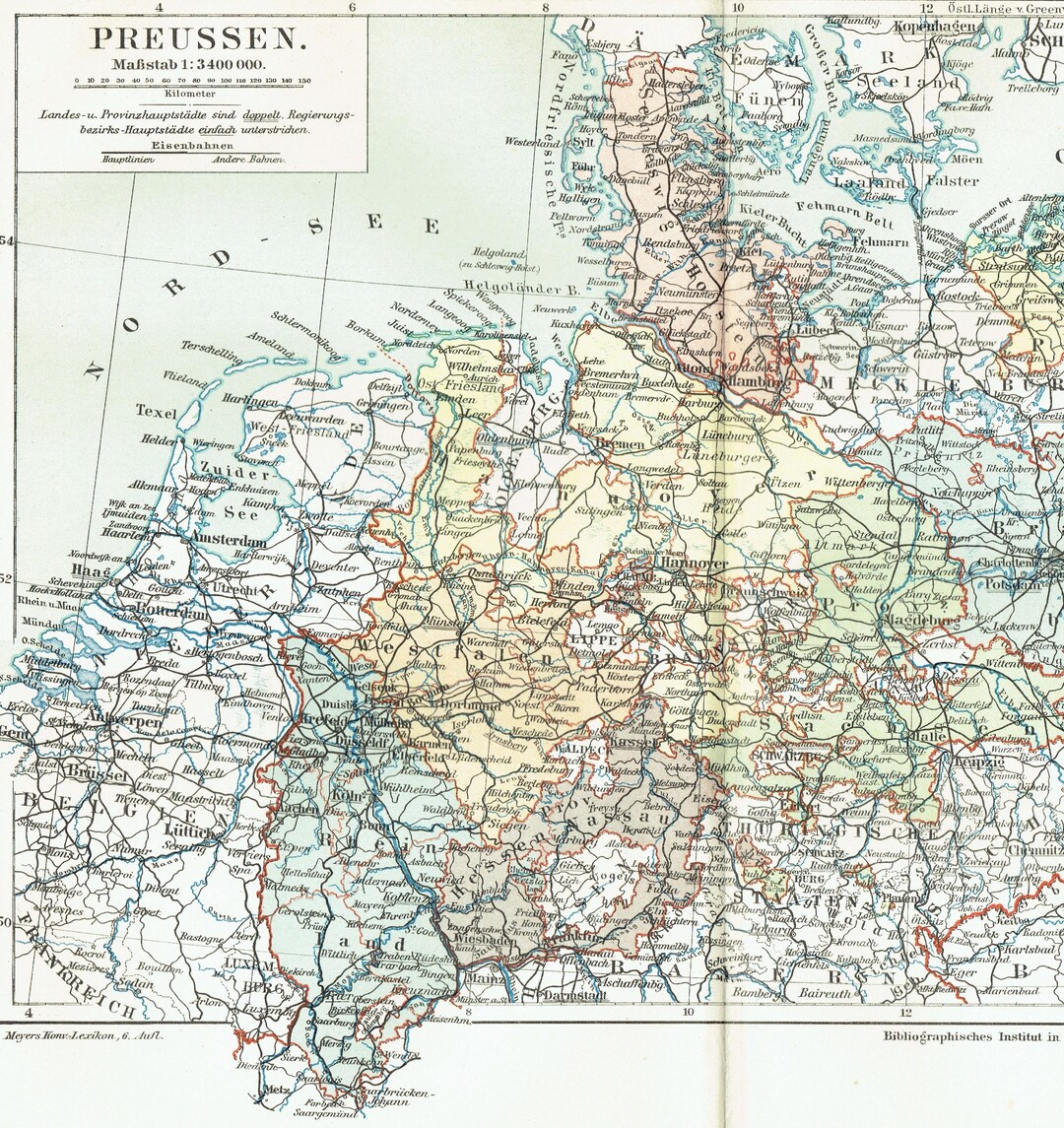 1903 - Antique Map of PRUSSIA Vintage Germany Map Antique German Empire ...