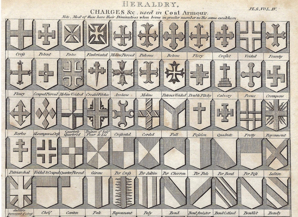 1802 - Arms Print HERALDRY Antique Engraving Coats of Arms Vintage ...