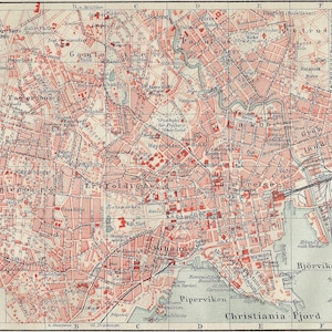 1903 - Christiania City Map Antique Denmark Print Vintage Christiania ...