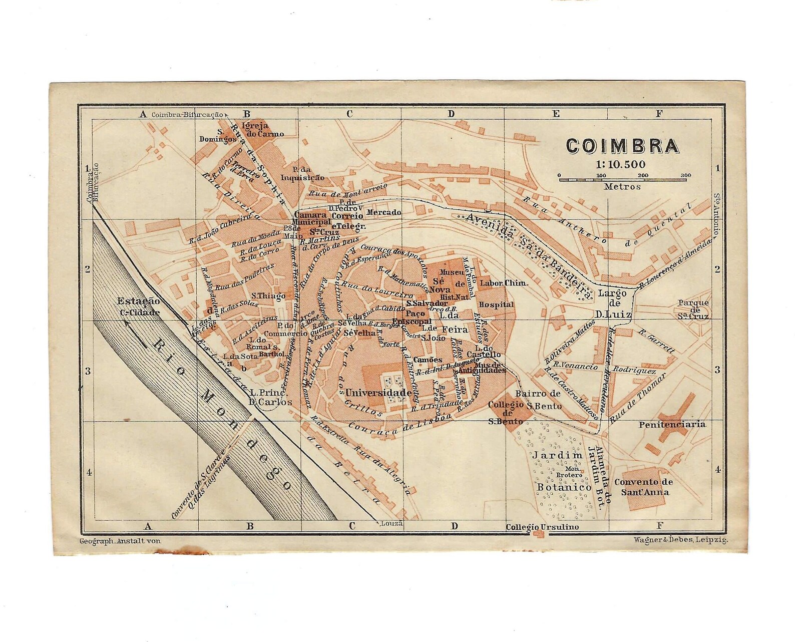1913 COIMBRA, PORTUGAL Antique City Map Vintage Map Portuguese Town Map ...