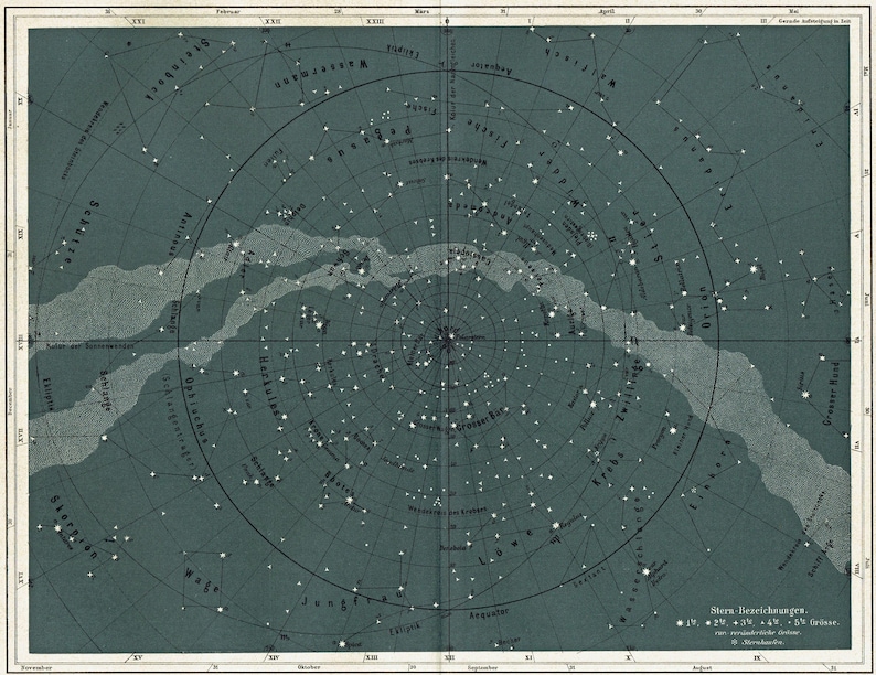 1893 Antique Star Chart Print Northern Celestial Hemisphere ...