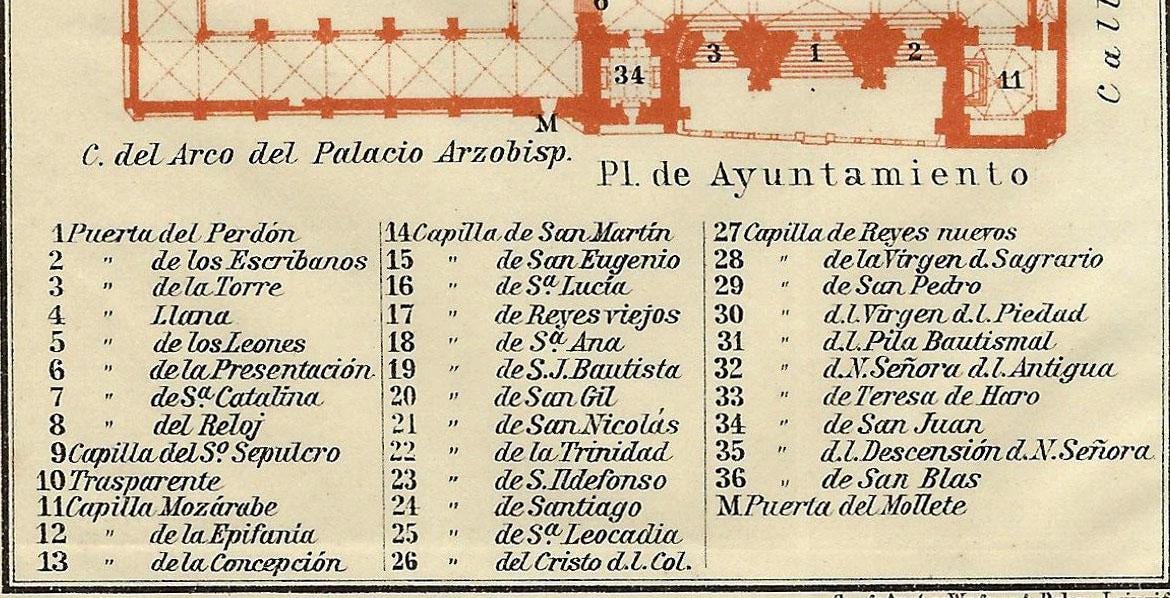 1913 TOLEDO CATHEDRAL Map Spain Antique Church Map Vintage Travel Guide ...