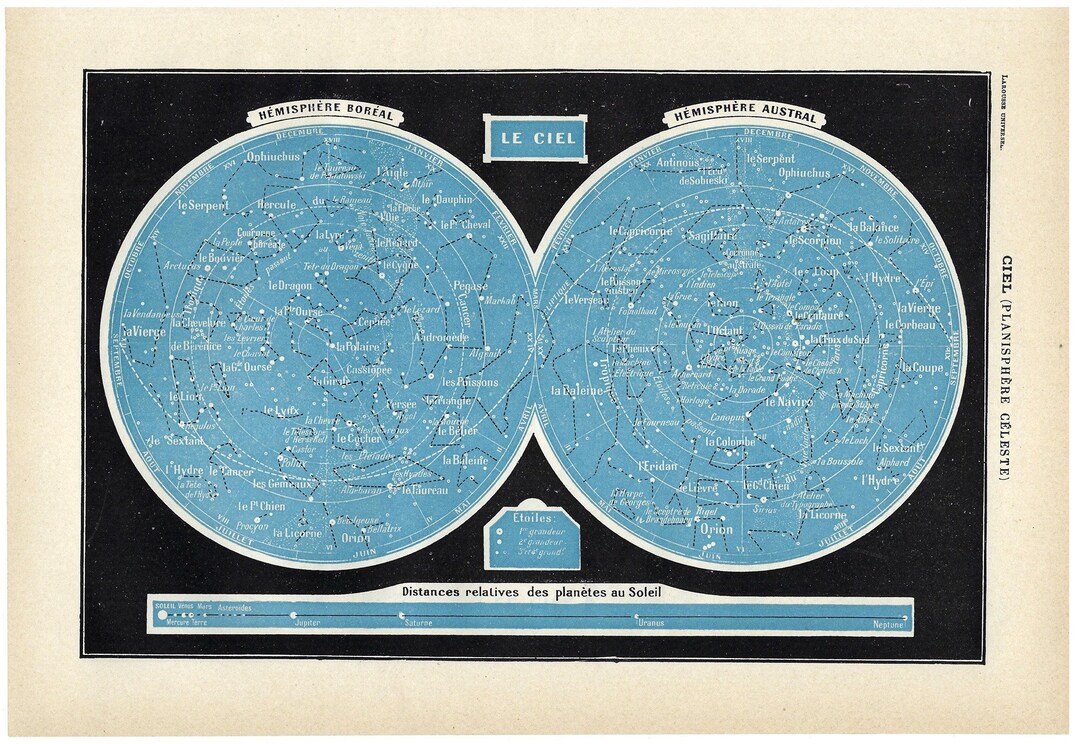 ASTRONOMY Print, Original Map of the Constellations, Celestial ...