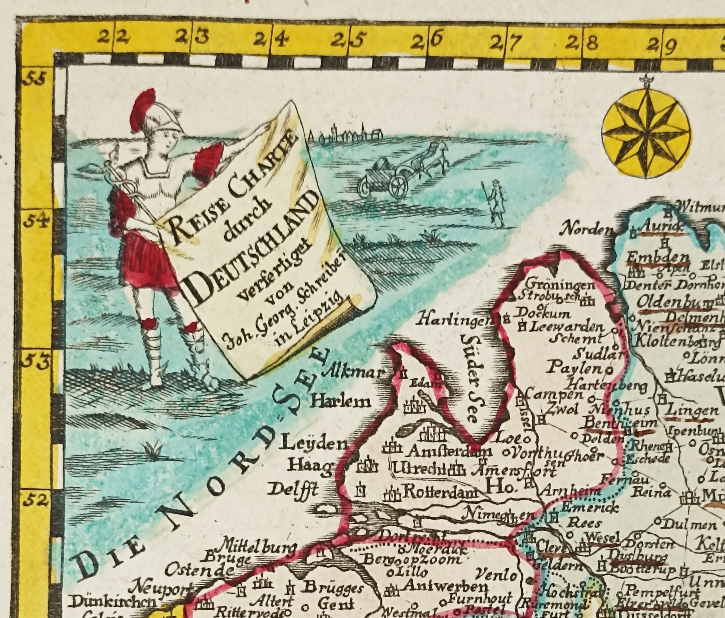 1741 GERMANY and Adjacent Countries, Europe. Antique Hand Colored Map ...