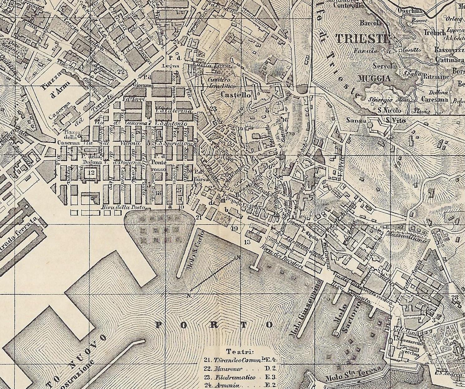 1883 TRIESTE Antique Map Vintage City Map Italian Wall Art Italy Print ...