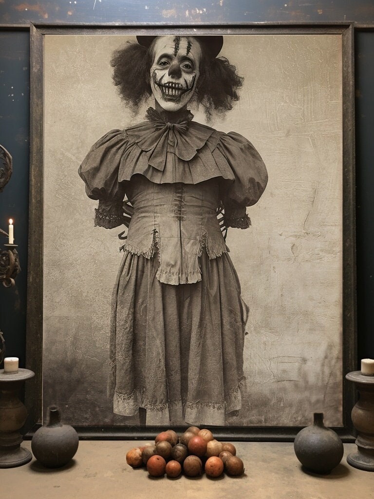 Creepy Clown Antique Circus Poster Tin Type Style Print Carnival Decor ...