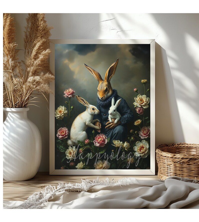 Surreal Rabbit Moody Printable Wall Art, Fantasy Floral Wall Decor ...