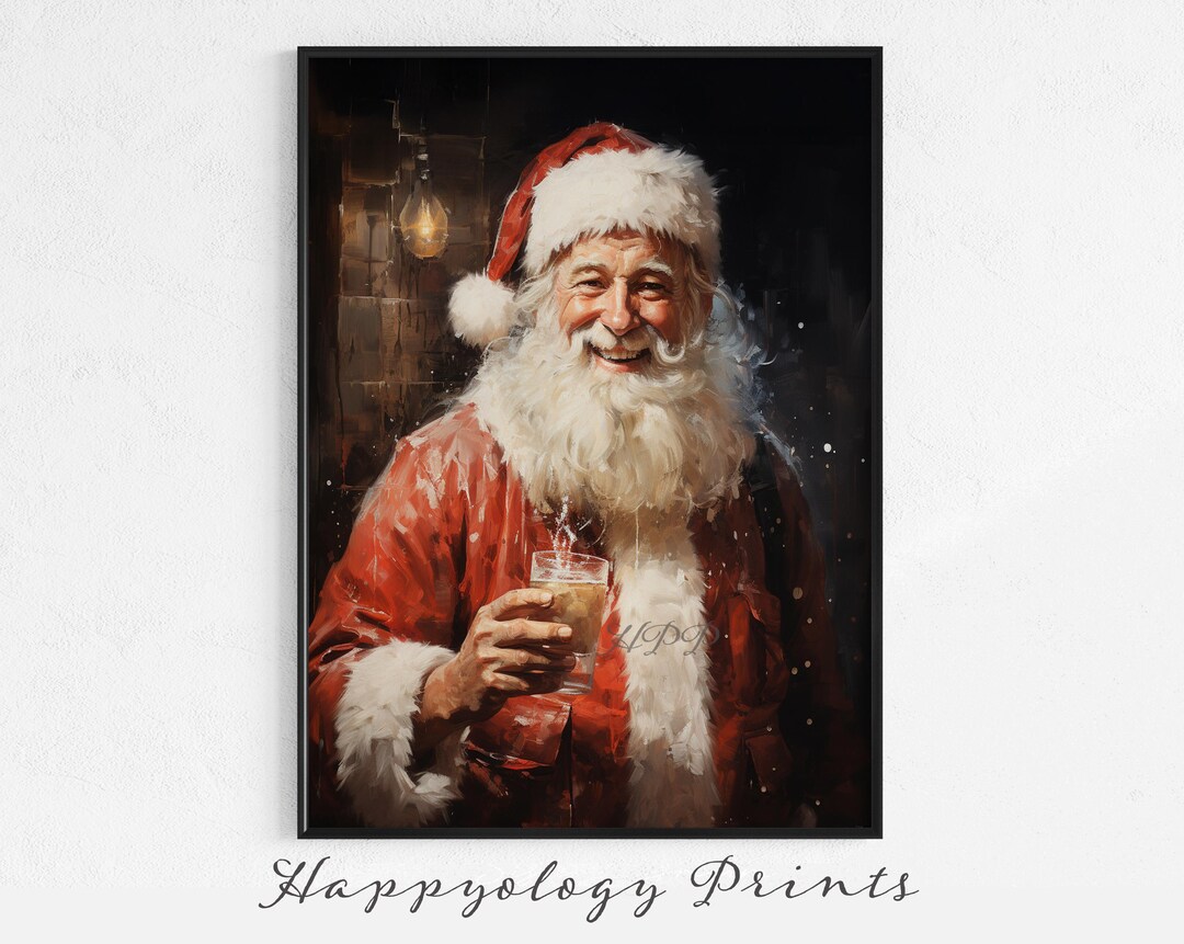 Vintage Santa Claus Whiskey Portrait Print - Festive Holiday Decor ...