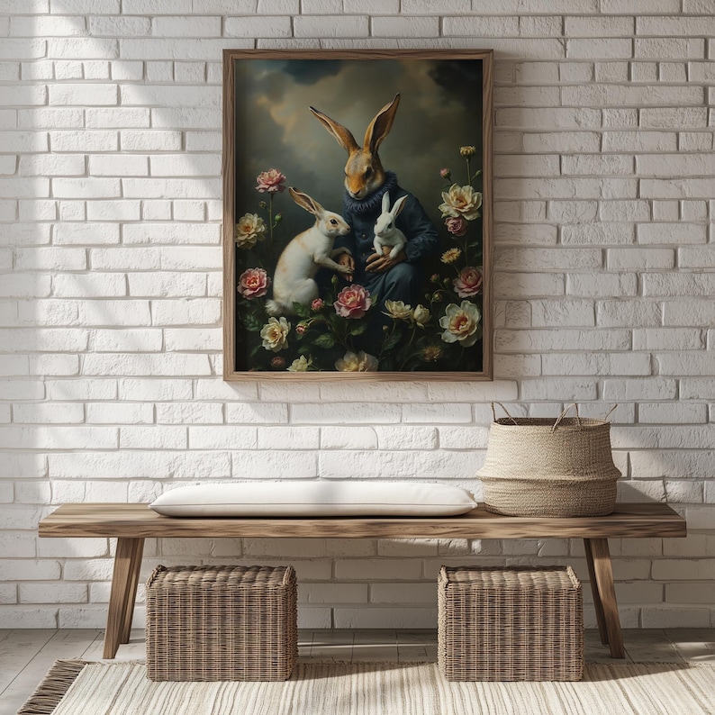 Surreal Rabbit Moody Printable Wall Art, Fantasy Floral Wall Decor ...