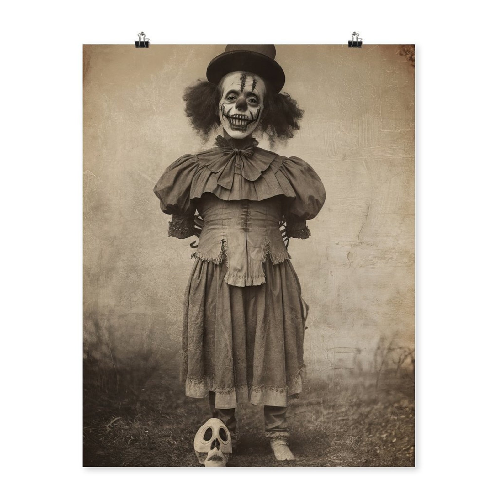Creepy Clown Antique Circus Poster Tin Type Style Print Carnival Decor ...